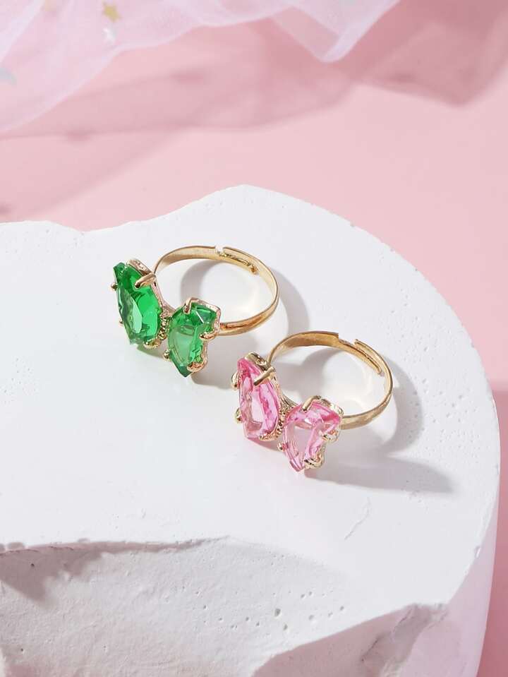2pcs set Rhinestone Butterfly Decor Ring SHEIN