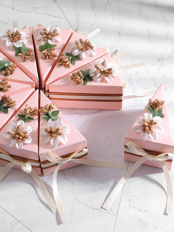 1pc Paper Gift Box, Triangle Design Flower Decor Gift Packaging Box For ...