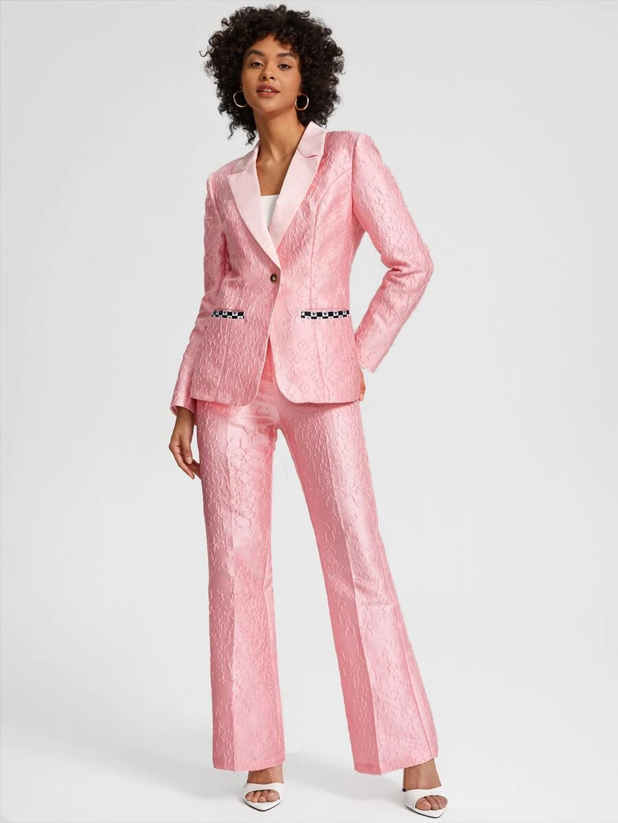 Jacqueline City Single Button Jacquard Blazer & Pants | SHEIN USA