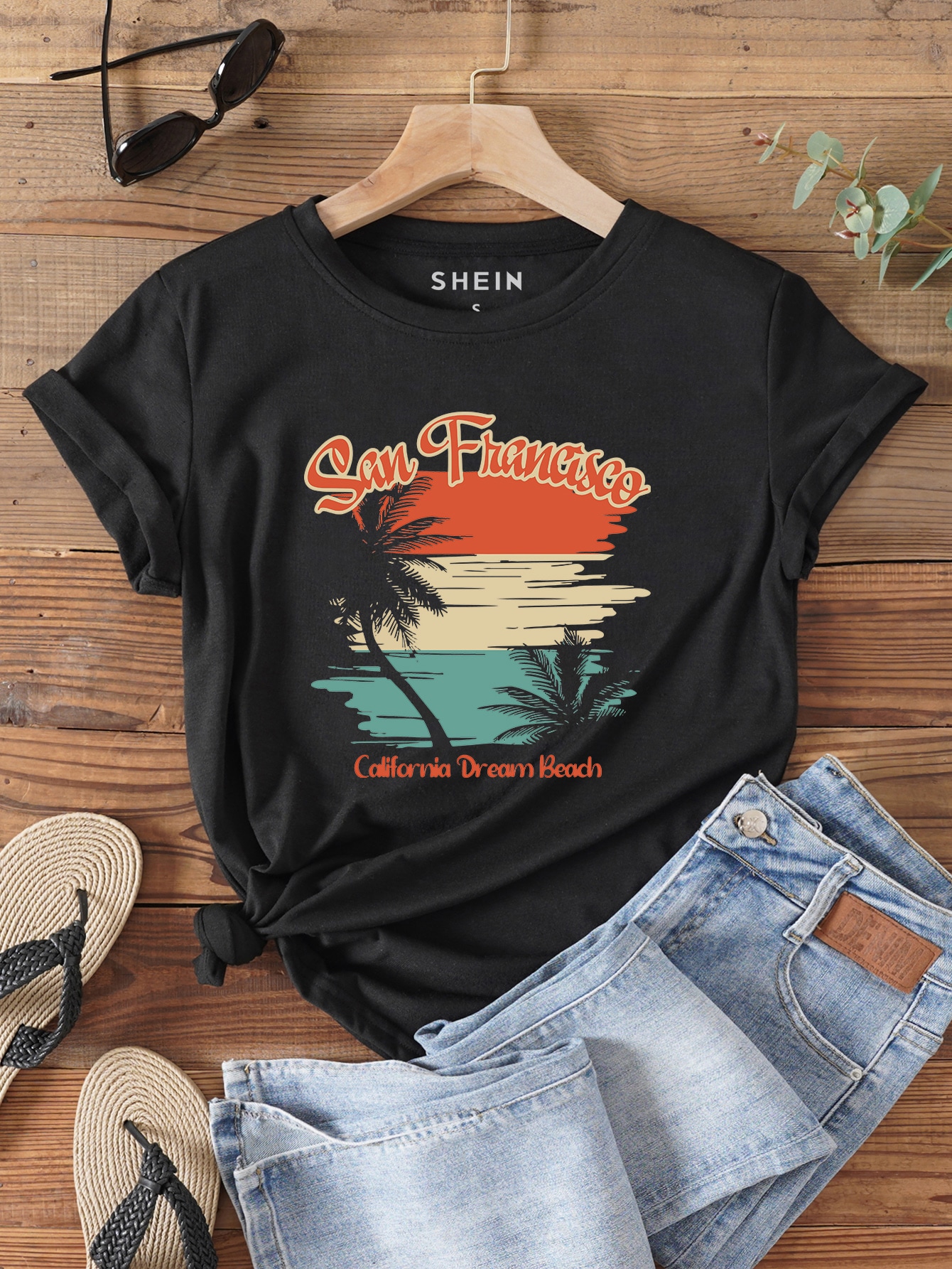 Shein Lune Tropical And Letter Graphic Tee Shein Usa