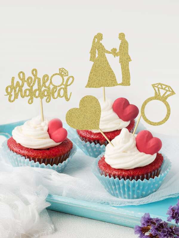 12pcs/set Paper Cake Topper, Romantic Diamond & Figure Shaped Cake Top ...