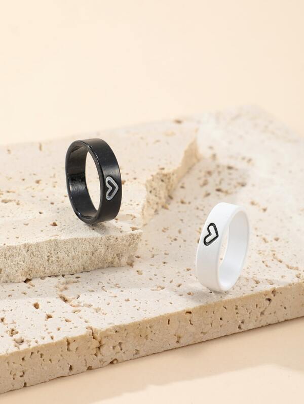 2pcs/set Couple Heart Pattern Ring | SHEIN USA