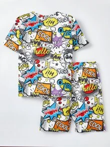 Tween Boy Pop Art Print Snug Fit PJ Set | SHEIN EUQS