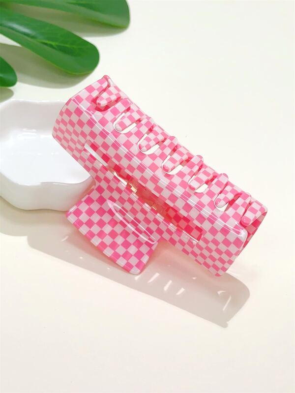 1pc Women's Fashionable Pink Gingham Check Hollow Out Hair Claw Clip ...