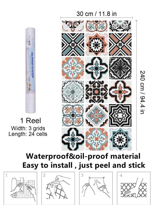 1roll Geometric Pattern Floor Sticker, Self Adhesive Tile Sticker For ...