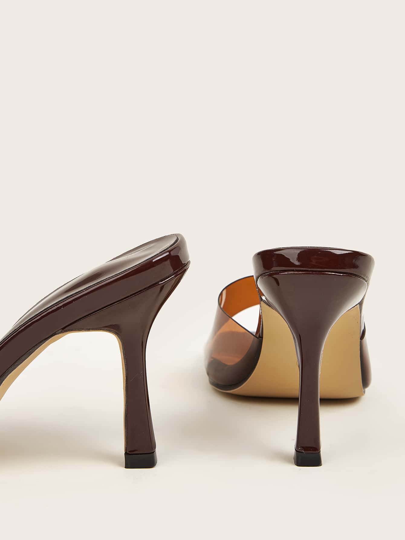 Fashion Brown Mule Sandals For Women, Single Band PVC Stiletto Heeled ...