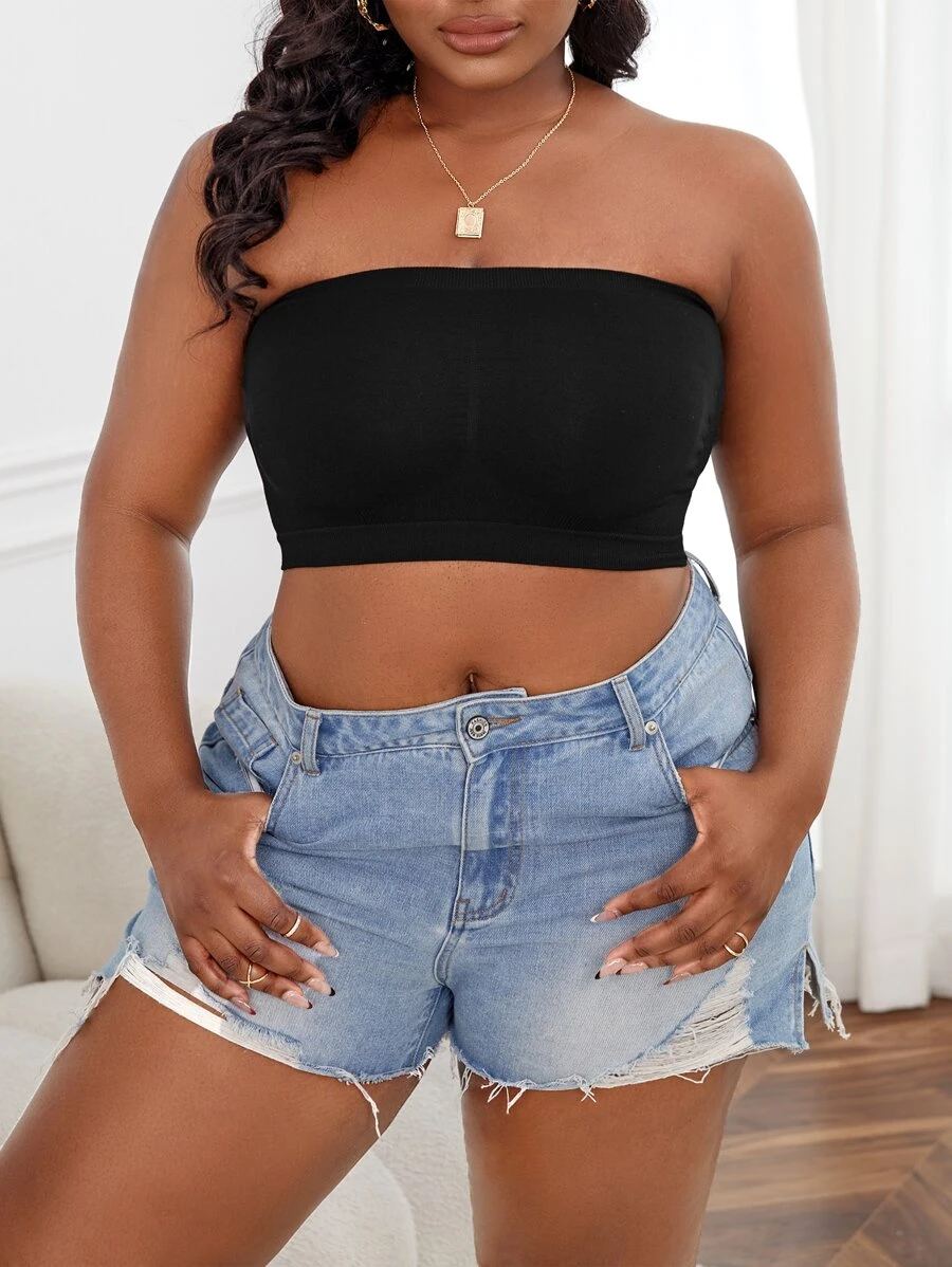 Plus Solid Wireless Tube Bra Strapless Bra | SHEIN USA