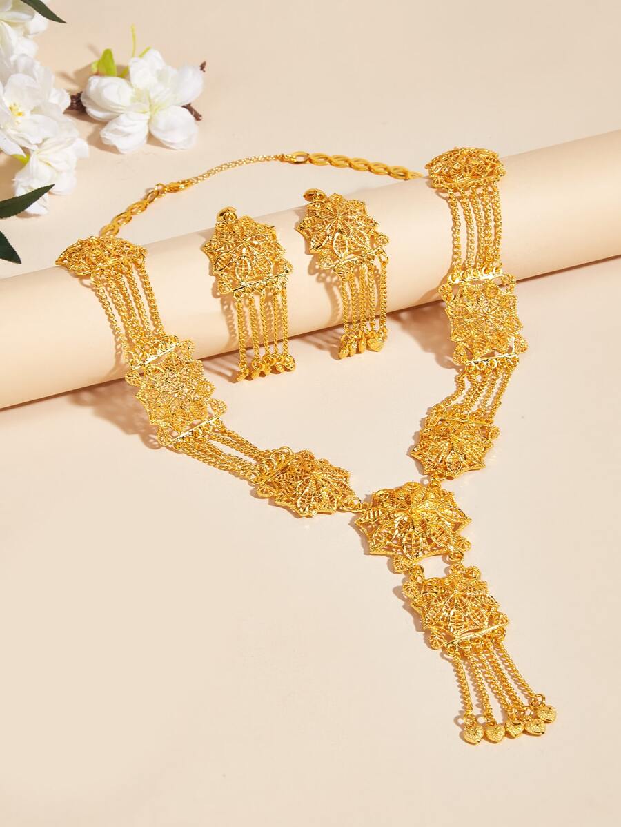 24K Gold Plated Classic Jewellery Set In Alloy Traditional Design ...