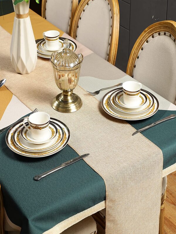 1pc Plain Table Runner, Minimalist Fabric Kitchen Table Runner For Home ...