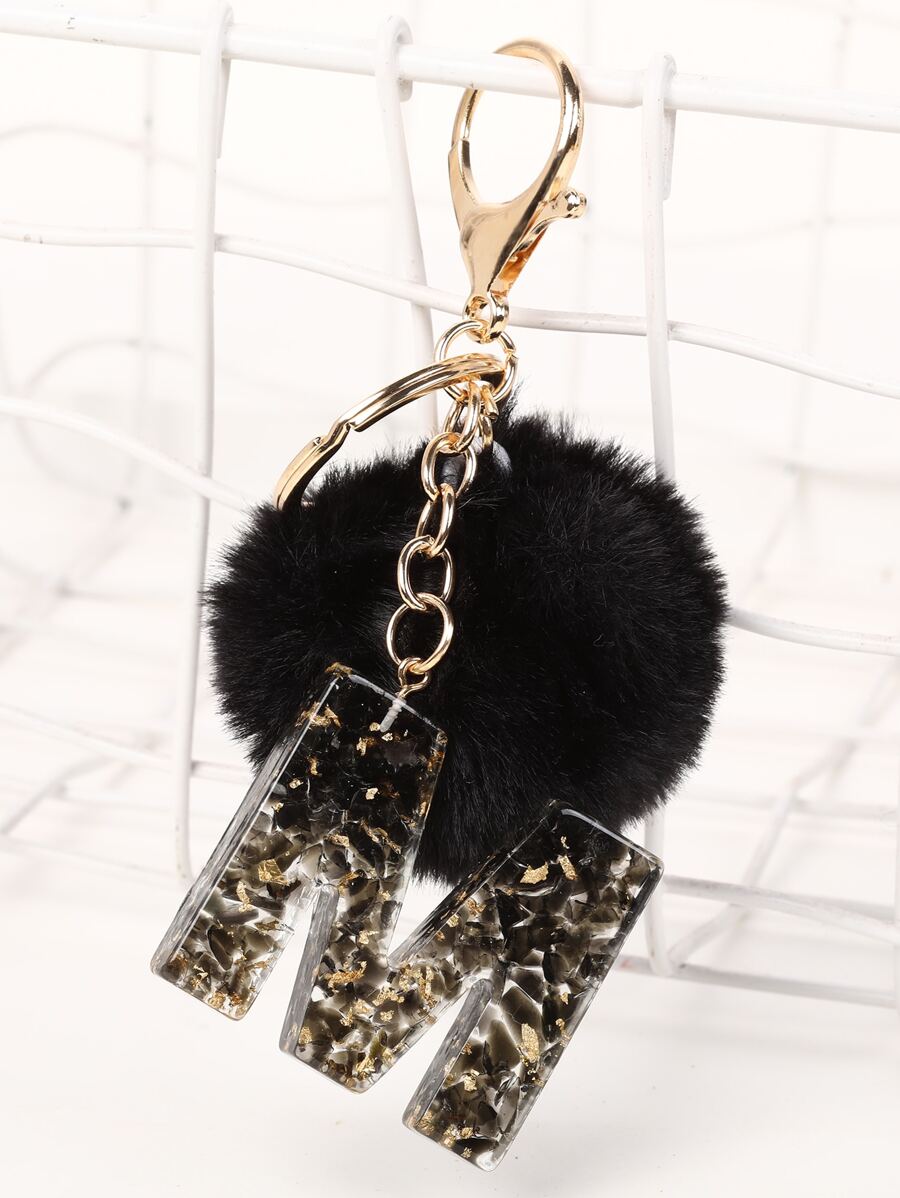 Pom Pom & Letter Charm Keychain | SHEIN USA