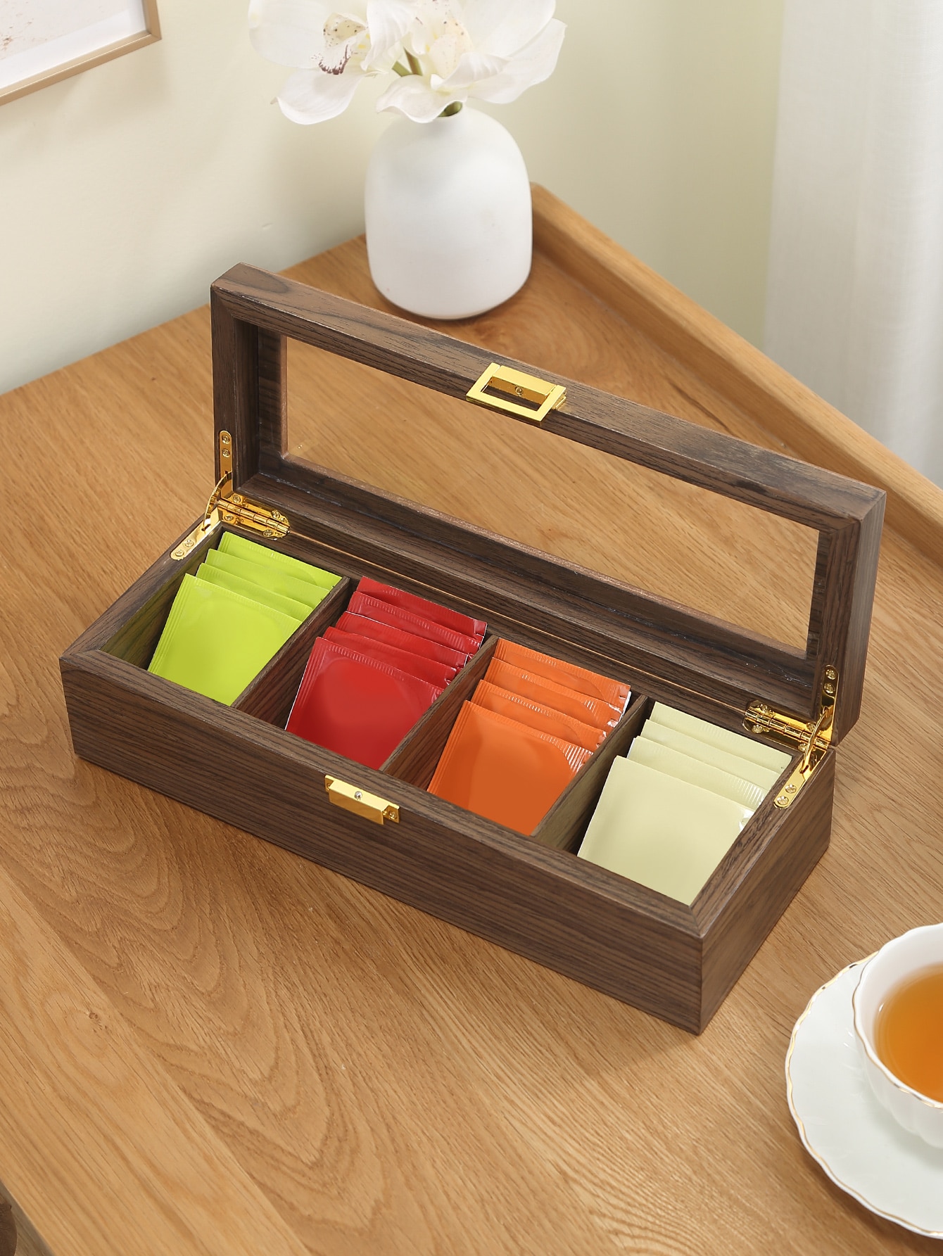 1pc Portable Wooden Desk Storage Box, Minimalist 4 Grids Storage ...