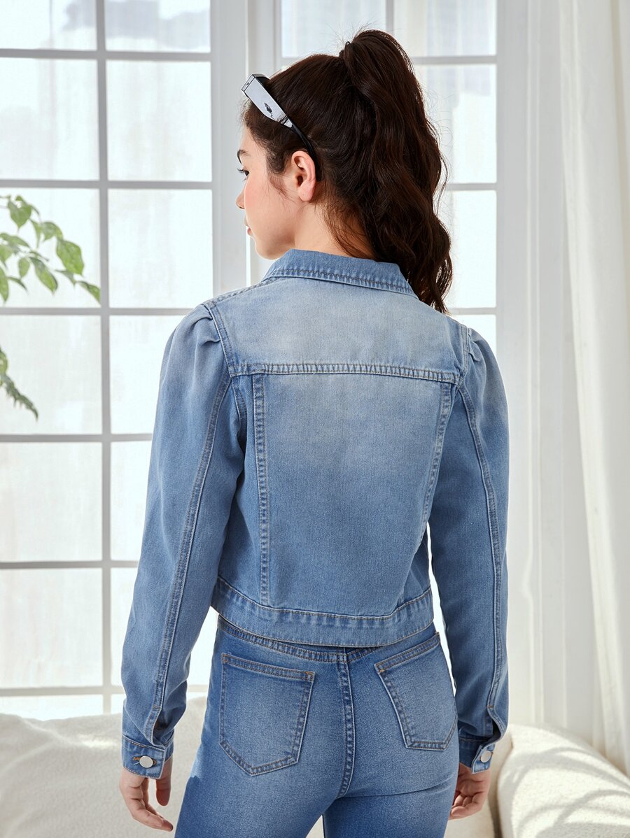 SHEIN Teen Girls Ripped Flap Pocket Denim Jacket | SHEIN USA