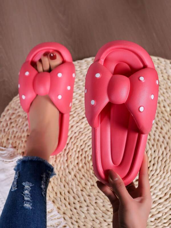 Women Bow Pattern Polka Dot Slides, Preppy Pink Slides | SHEIN USA
