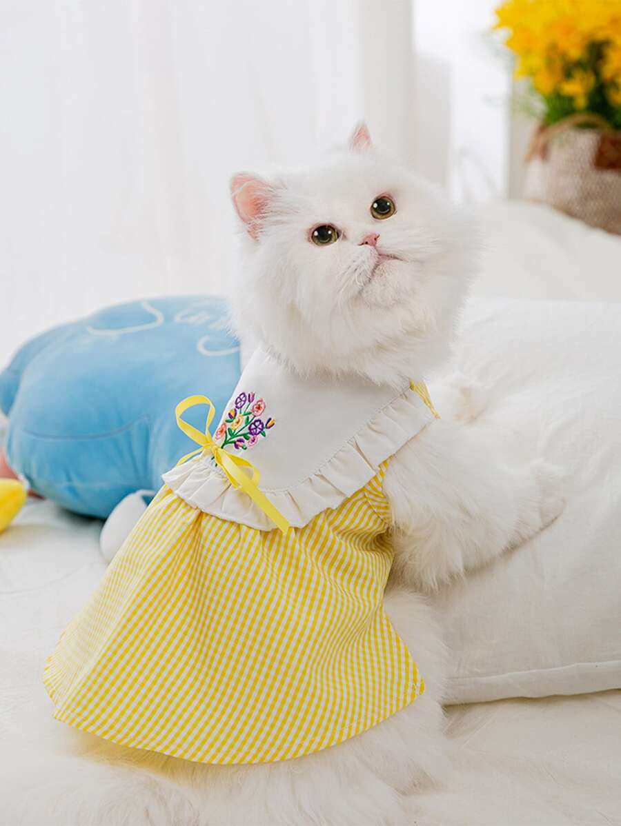 Pet Clothes For Cats And Dogs Summer Fresh Embroidered Plaid Skirt For ...