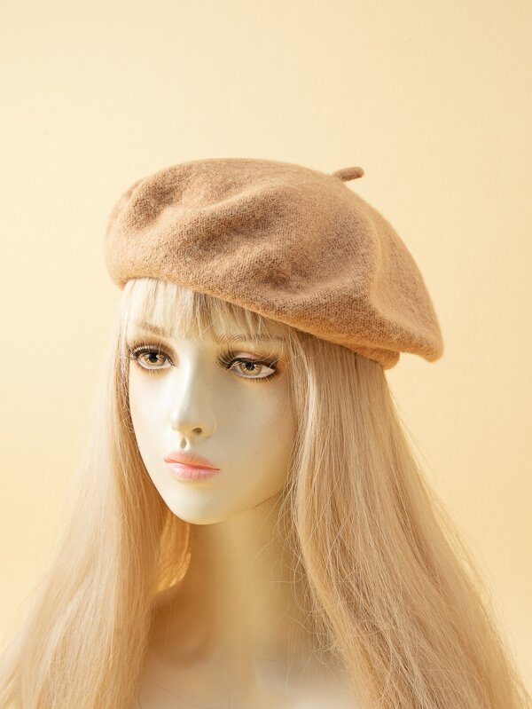 Solid Fuzzy Beret | SHEIN UK