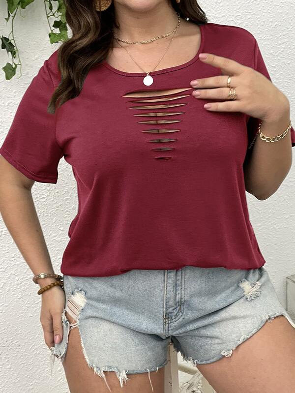 SHEIN LUNE Plus Ladder Cut Out Front Tee | SHEIN USA