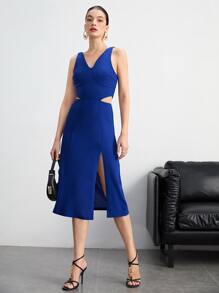 SHEIN BIZwear Cut Out Waist Split Thigh Dress | SHEIN USA