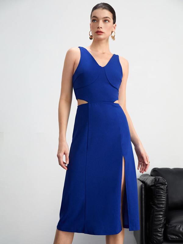 SHEIN BIZwear Cut Out Waist Split Thigh Dress | SHEIN USA