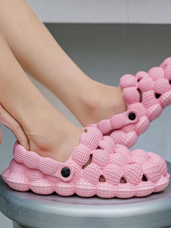 Preppy Pink Vented Clogs For Women, Hollow Out Two Way Wear Clogs ...
