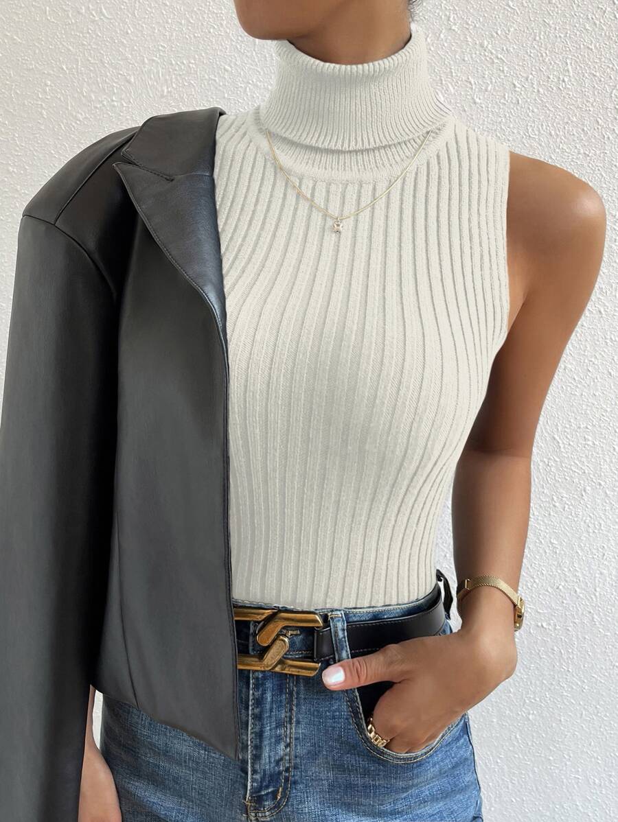 SHEIN Essnce Turtleneck Ribbed Knit Top | SHEIN USA