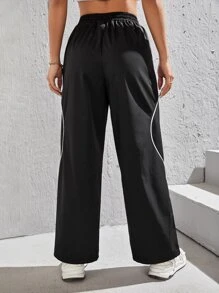 SHEIN PETITE Contrast Piping Drawstring Waist Wide Leg Pants | SHEIN USA