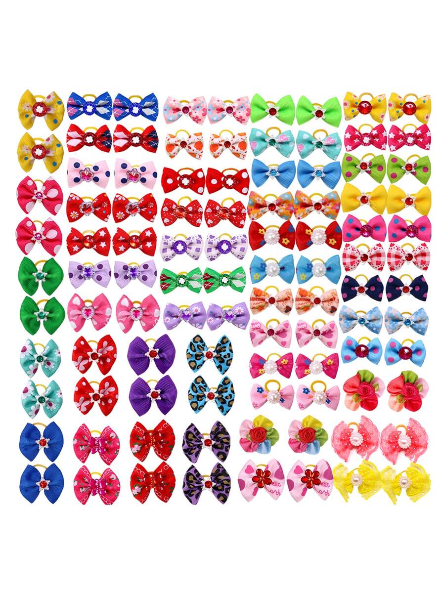 30pcs Hair Bows With Rubber Band Pearls diamond For Puppy Hair Grooming ...