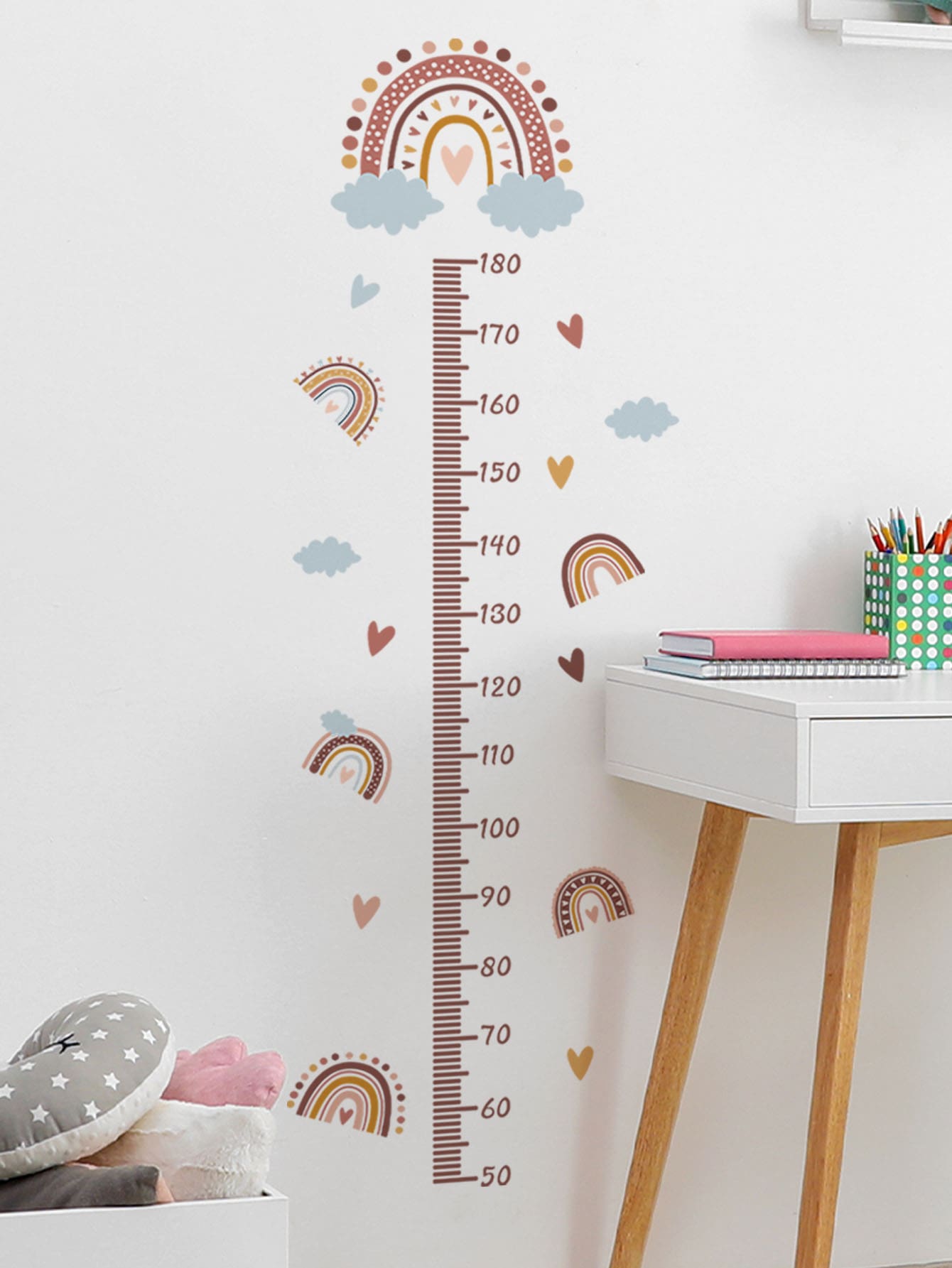 2pcs/set PVC Growth Chart Decal, Rainbow Pattern Height Measure Chart ...