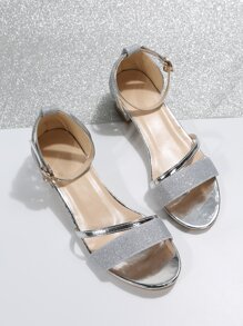 Women Metallic Rhinestone Decor Chunky Heeled Sandals, Glamorous ...