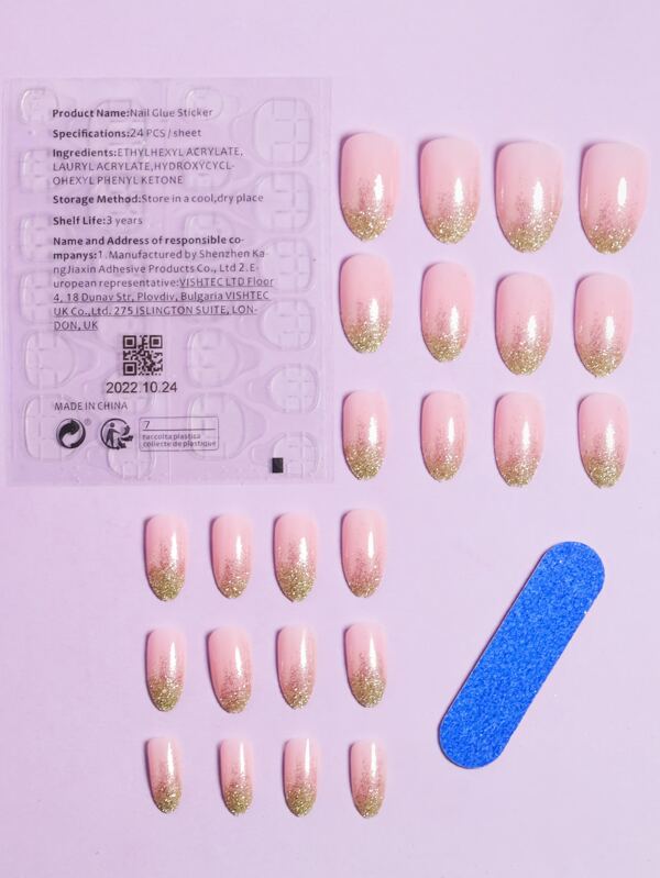 Instantly Upgrade Your Look with 24pcs Long Almond Glitter Fake Nail ...