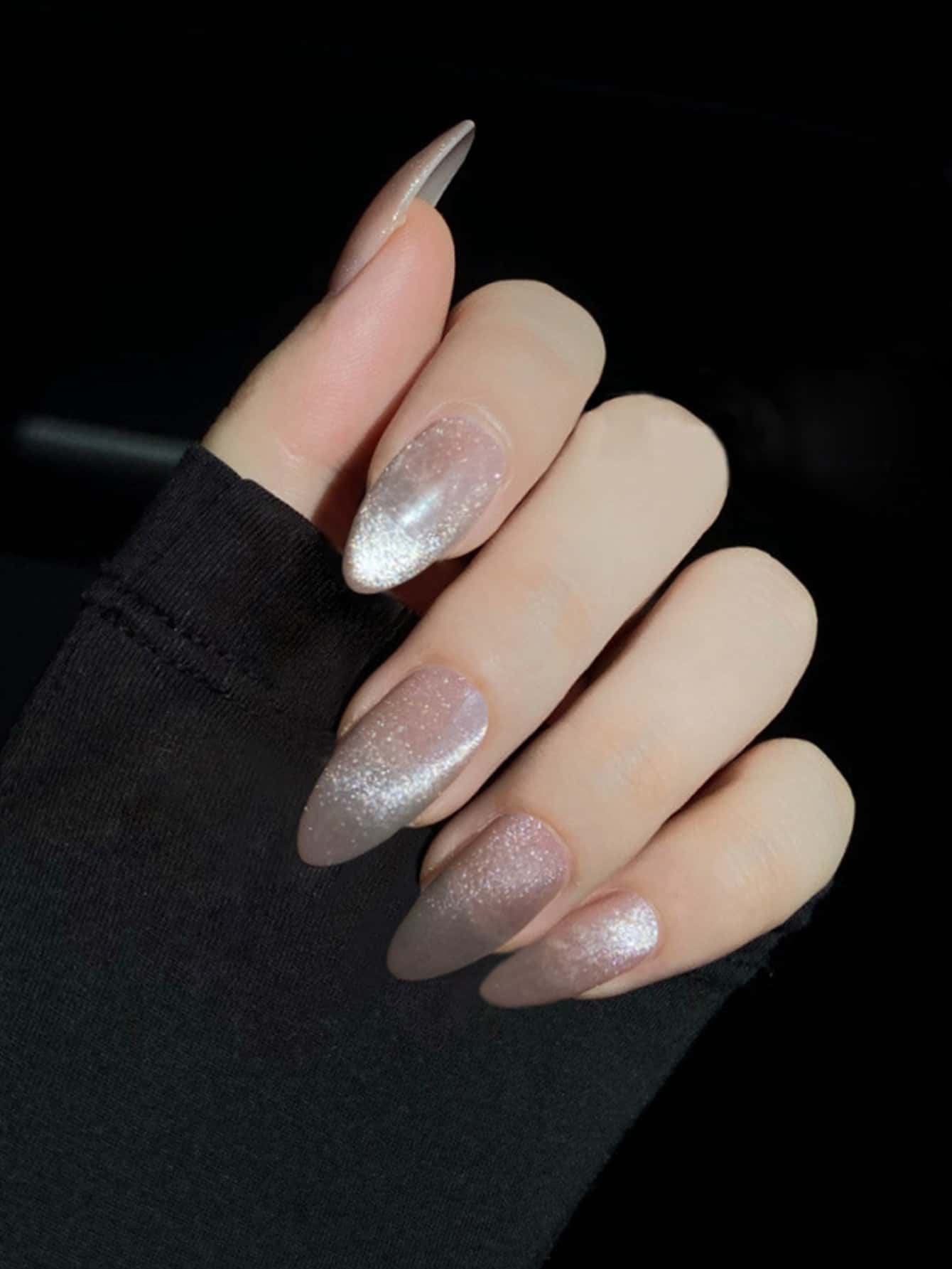 24 stks Lange Amandel Glitter Nep Nagel & 1 vel Tape & 1 pc Nagelvijl ...