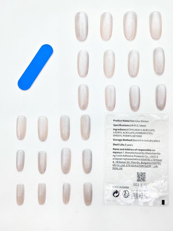 24 stks Lange Amandel Glitter Nep Nagel & 1 vel Tape & 1 pc Nagelvijl ...