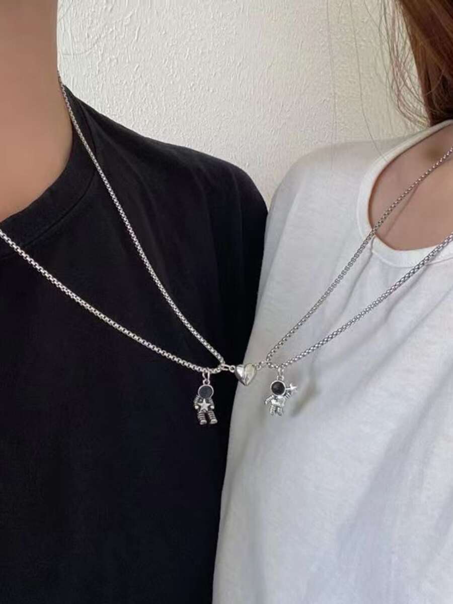 2pcs/set Couple Magnetic Astronaut Decor Chain Necklace | SHEIN USA