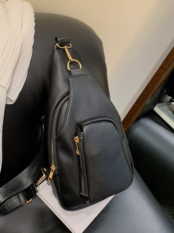 Mini Litchi Embossed Women's Simple Sling Bag, Trendy PU Crossbody Bag ...