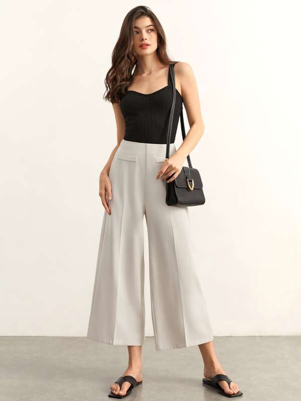SHEIN BIZwear Wide Leg Cropped Pants Workwear | SHEIN USA