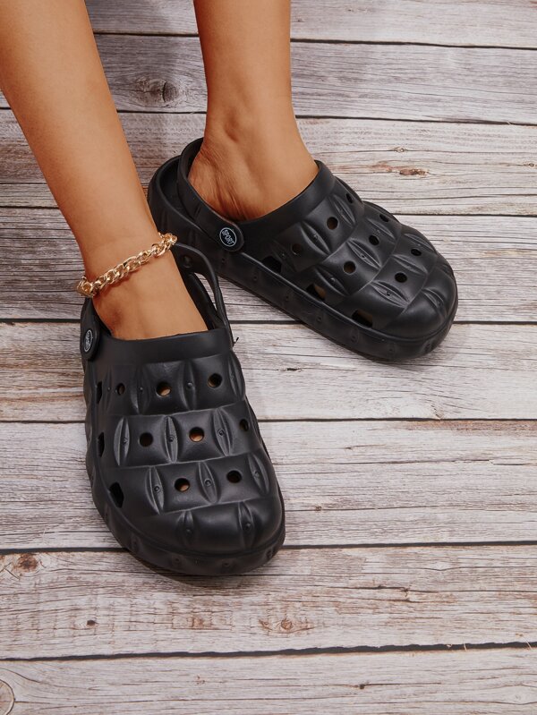Women Hollow Design Slingback Clogs, Sporty Black EVA Vent Clogs ...