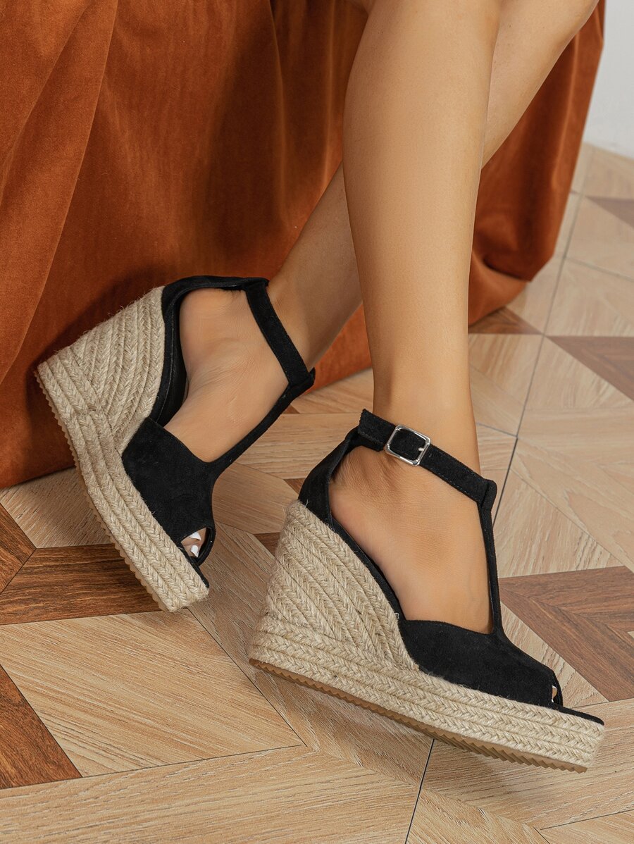 Vacation Court Wedges Shoes For Women, Faux Suede Peep Toe Espadrille ...