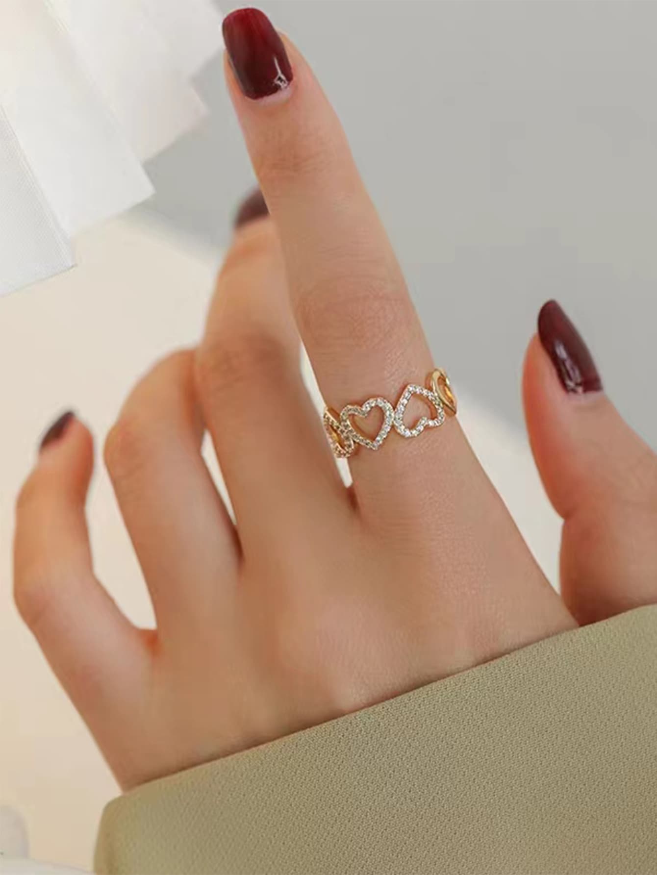 Rhinestone Heart Decor Cuff Ring | SHEIN USA