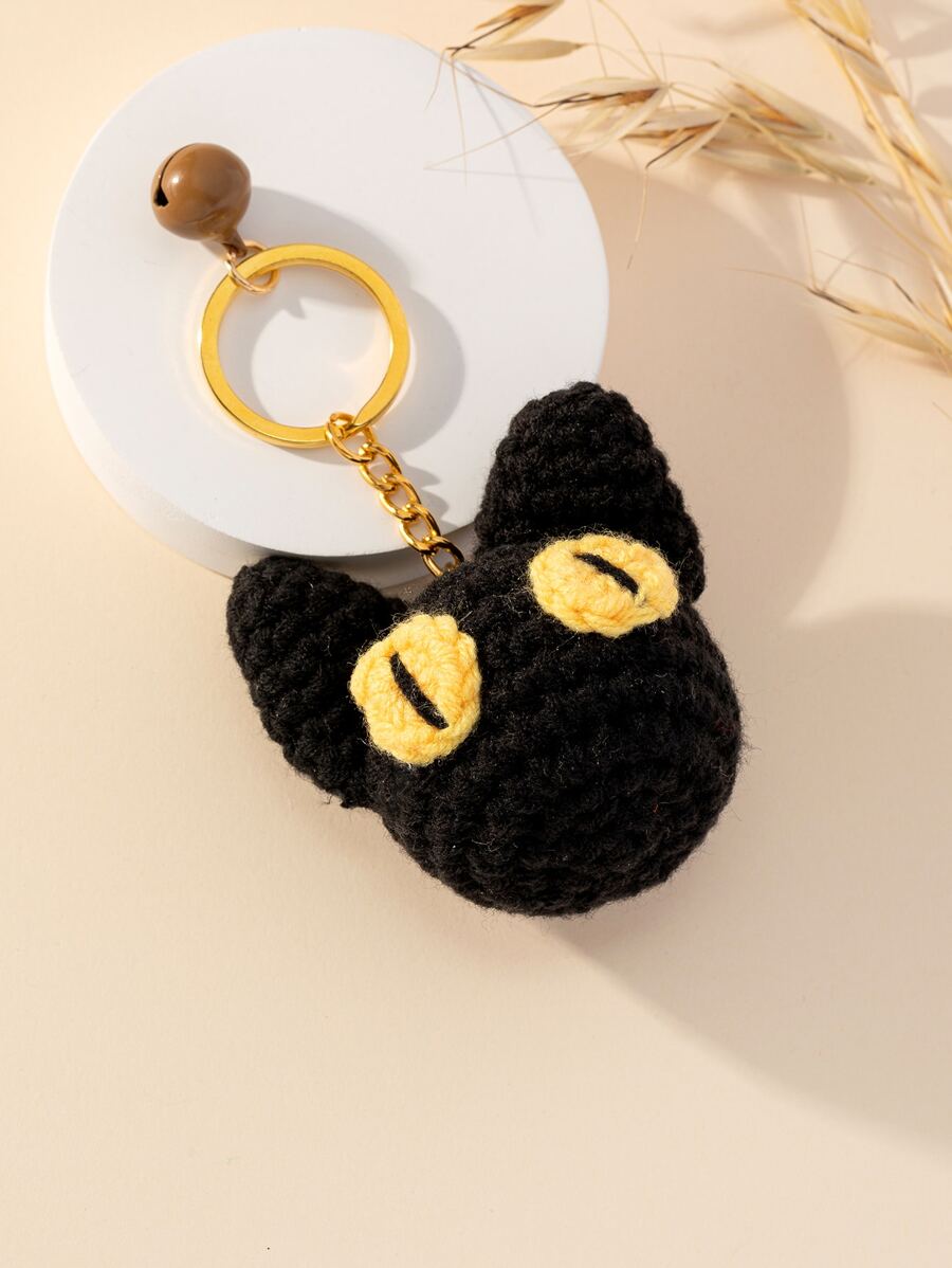 Crochet Cat Head & Bell Charm Keychain | SHEIN USA