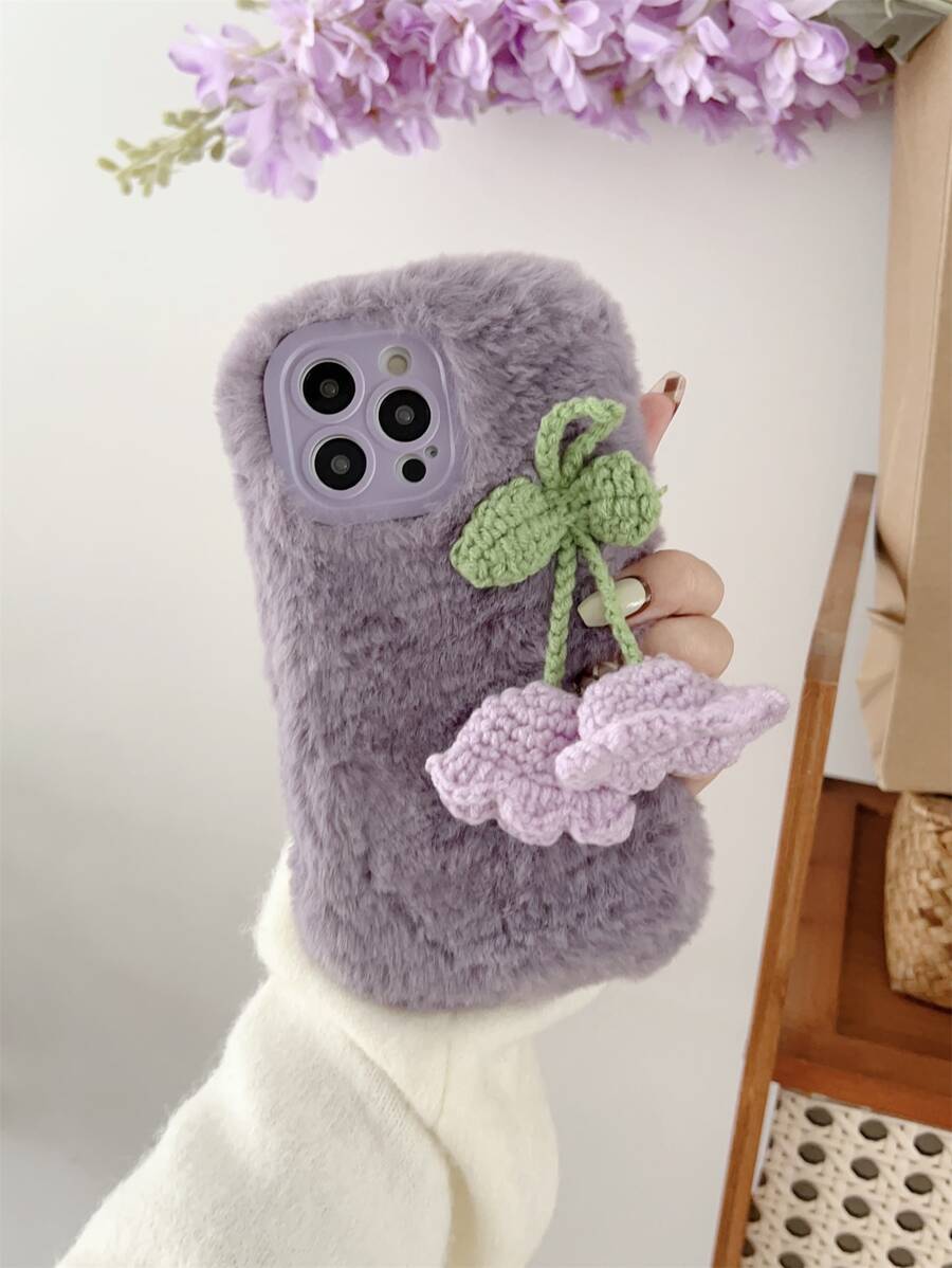 Flower Decor Plush Phone Case | SHEIN USA