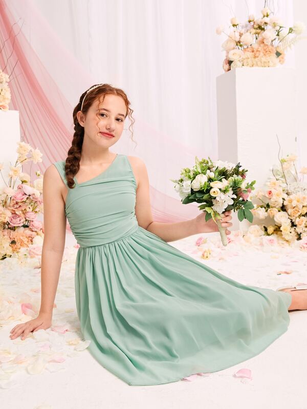 Shein Teen Girls Ruched Front Ruched Chiffon Dress | Shein Usa