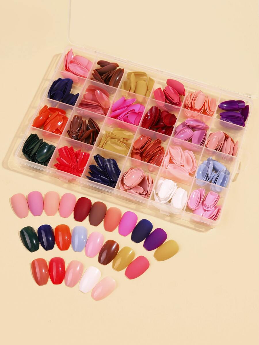576pcs Short Coffin Mixed Color Fake Nail | SHEIN