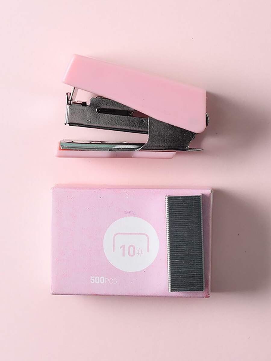 1pc Solid Color Mini Stapler & 1box Staple Set, Simple Portable Multi ...