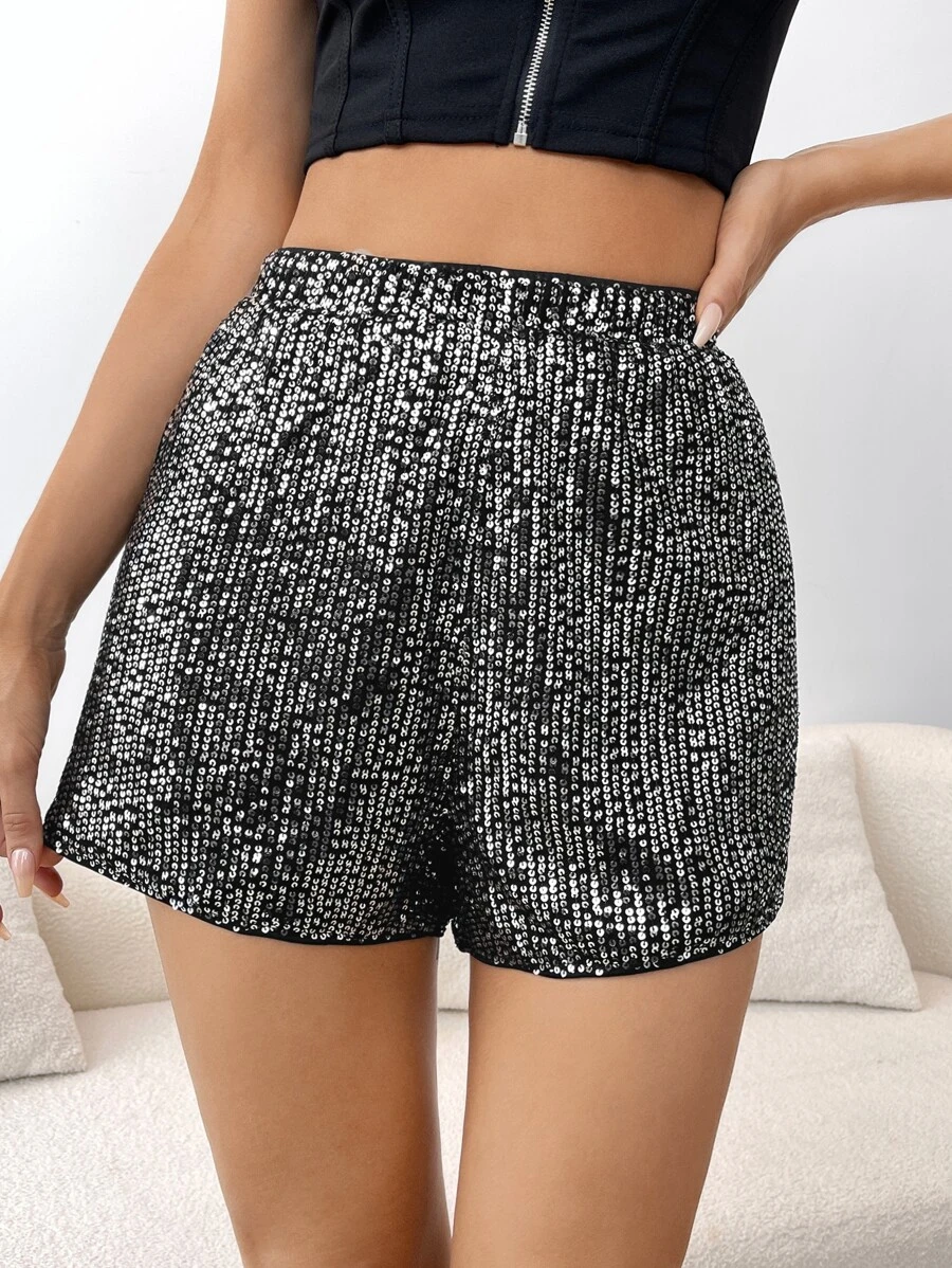 SHEIN Privé High Waist Sequin Shorts | SHEIN USA