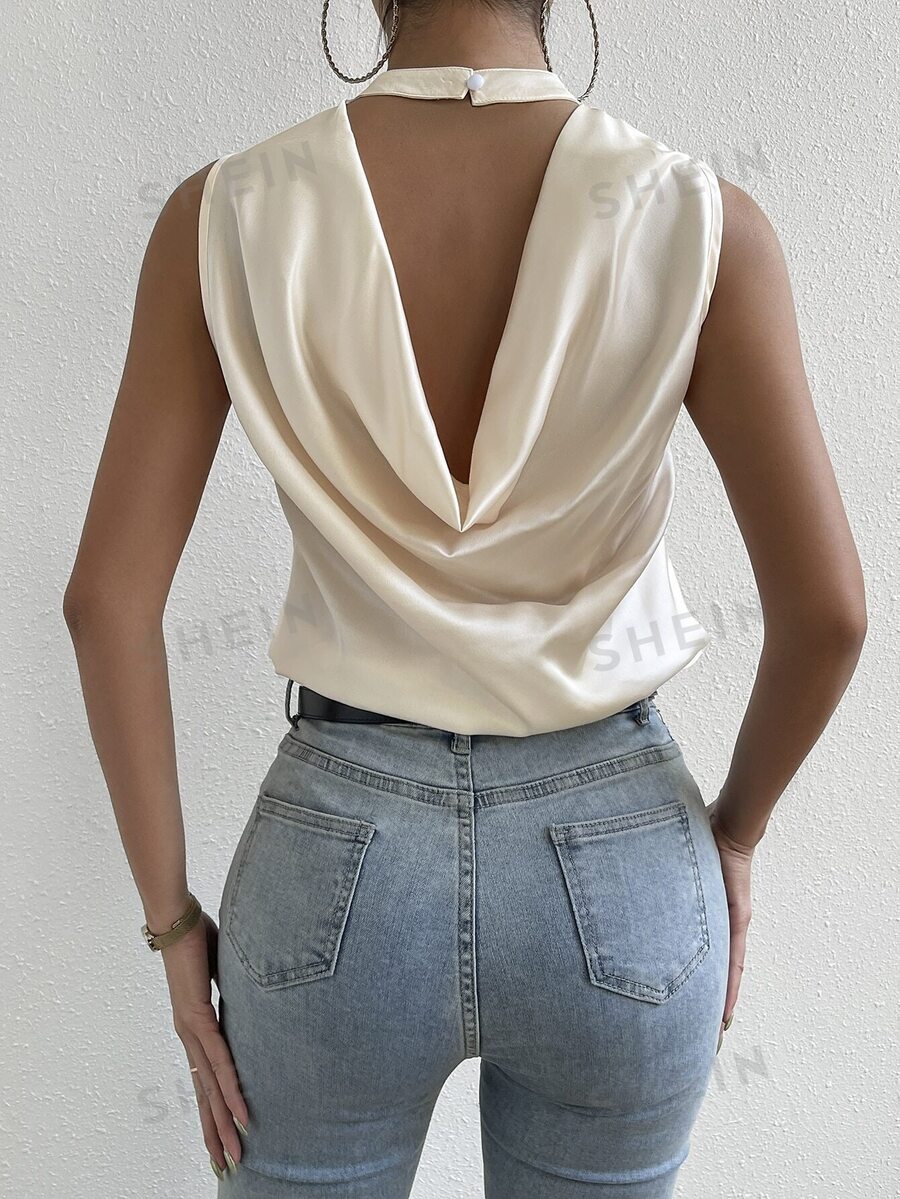 SHEIN Allurite Draped Back Satin Blouse | SHEIN UK