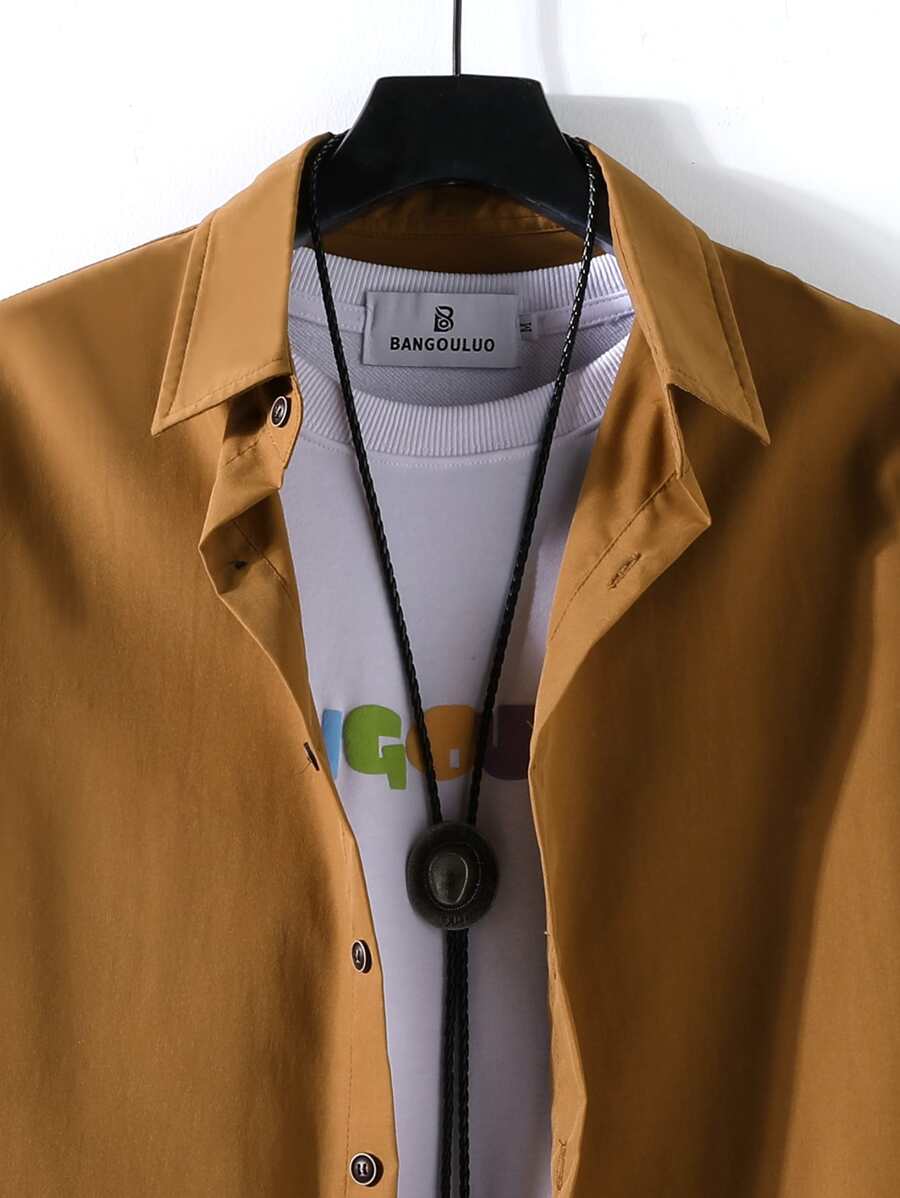 Manfinity Homme Men 1pc Letter Patched Button Front Shirt for Sale New ...