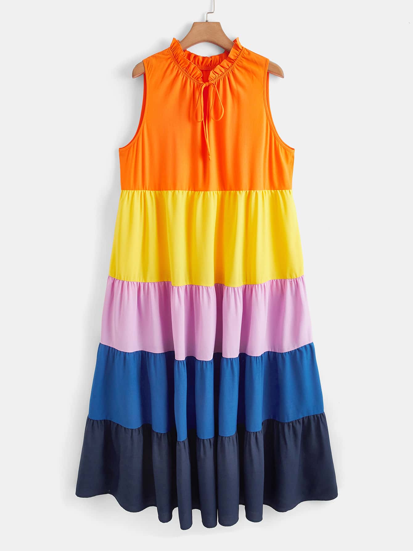 Dreamara Plus Colorblock Tie Neck Ruffle Hem Dress | SHEIN USA