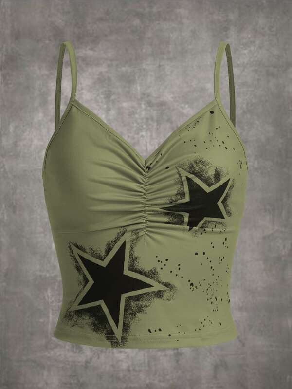 Grunge Punk Star Print Ruched Cami Top | SHEIN UK