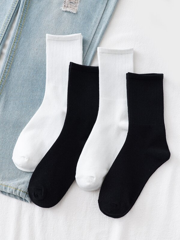 2pairs Solid Crew Sock Sets Couple Socks | SHEIN USA
