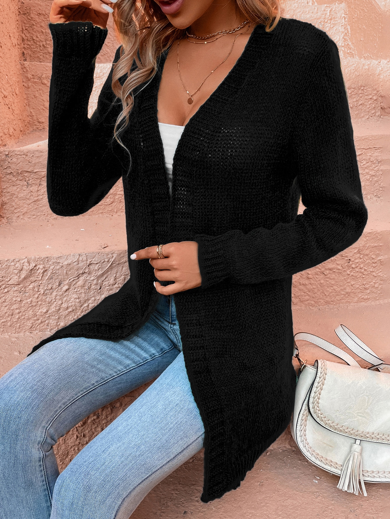 SHEIN LUNE Solid Open Front Cardigan | SHEIN USA