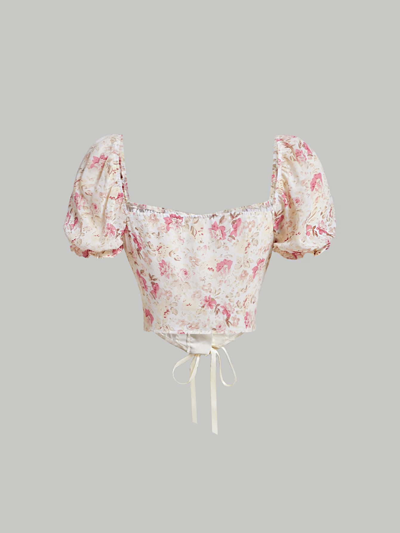 SHEIN MOD Floral Print Lace Up Front Puff Sleeve Ruched Bust Blouse | SHEIN USA